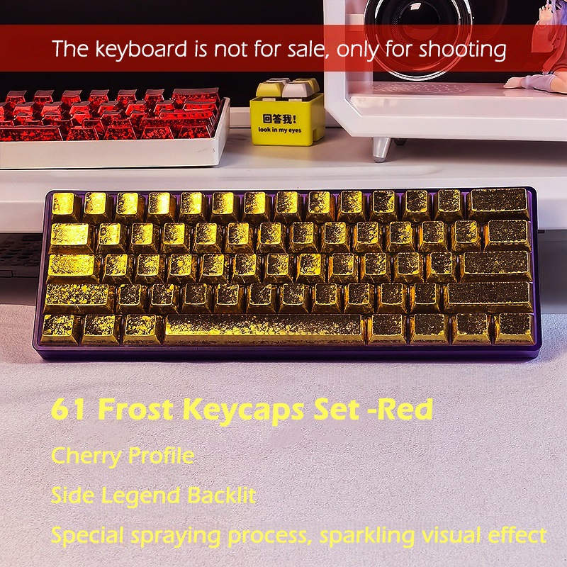 Frost Golden Metal Feature 61 Keys PBT Doubleshot Side Legends Keycaps ...