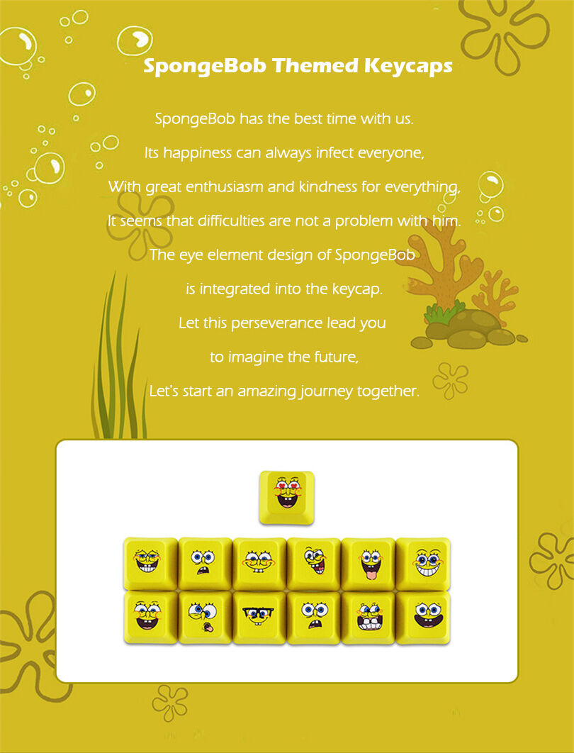 SpongeBob 13 in 1 R4 Profile Replacement Keycaps OEM PBT dye ...