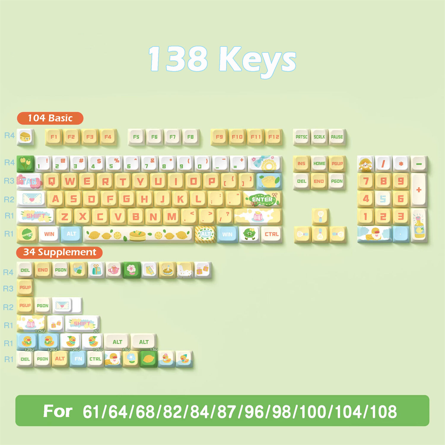 Cheese Cake 104+34 / 54 MDA Profile Keycap Set Cherry MX PBT Dye-subbed ...